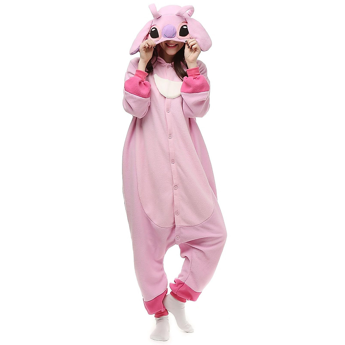 GLGCOS Pink Stitch Onesie Costume for Women Men Unisex Adult Halloween Christmas Party Pajamas X-Large