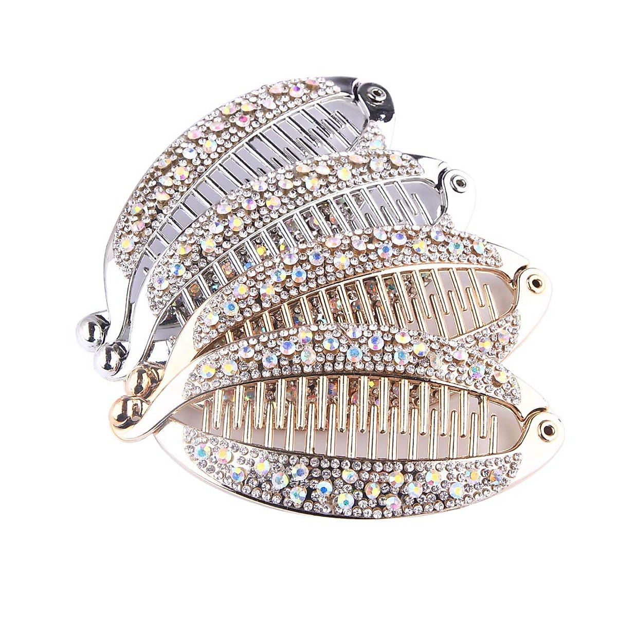 UUYYEO 4 Pcs Shining Rhinestone Banana Hair Clip Hair Claw Grip Fishtail Clip Comb Headdress