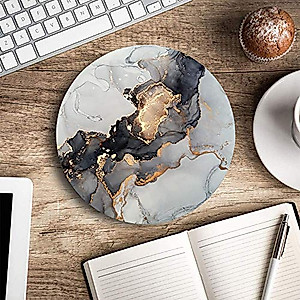 Black White Gold Marble Round Mouse Pad,Beautiful Mouse Mat, Cute Mouse Pad with Design, Non-Slip Rubber Base Mousepad, Waterproof Office Mouse Pad, Small Size 7.9 x 0.12 Inch