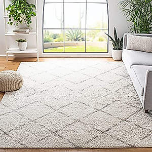 SAFAVIEH Arizona Shag Collection Area Rug - 6'7" x 9'2", Ivory & Beige, Moroccan Design, Non-Shedding & Easy Care, 1.6-inch Thick Ideal for High Traffic Areas in Living Room, Bedroom (ASG743A)