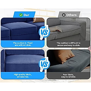PUREMIND Modular Sectional Sofa with Reversible Storage Ottoman, Convertible U Shaped Couch with Adjustable Armrest & Backrest, Velvet 6 Seater L Shaped Sofa Sleeper for Living Room, Blue