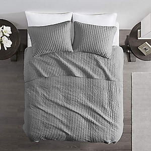 Madison Park Keaton Quilt Set-Casual Channel Stitching Design All Season, Lightweight Coverlet Bedspread Bedding, Shams, Full/Queen(90"x90"), Stripe Grey, 3 Piece