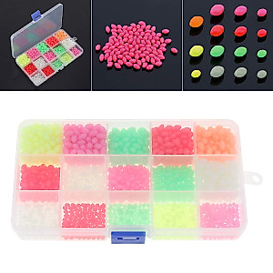 OriGlam 1500pcs Fishing Beads Assorted, Luminous Glow Fishing Beads Kit, Plastic Oval Beads Fishing Tackle, Luminous Fishing Bead Rigging Beads Fishing Lures Beads