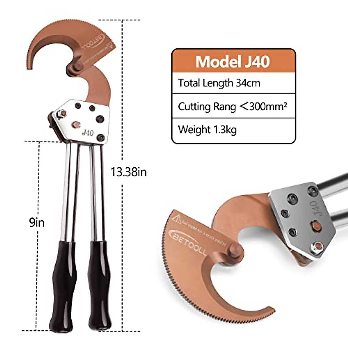 BETOOLL Heavy Duty Aluminum Copper Ratchet Cable Cutters up to 300mm² Wire Cutters 600mcm