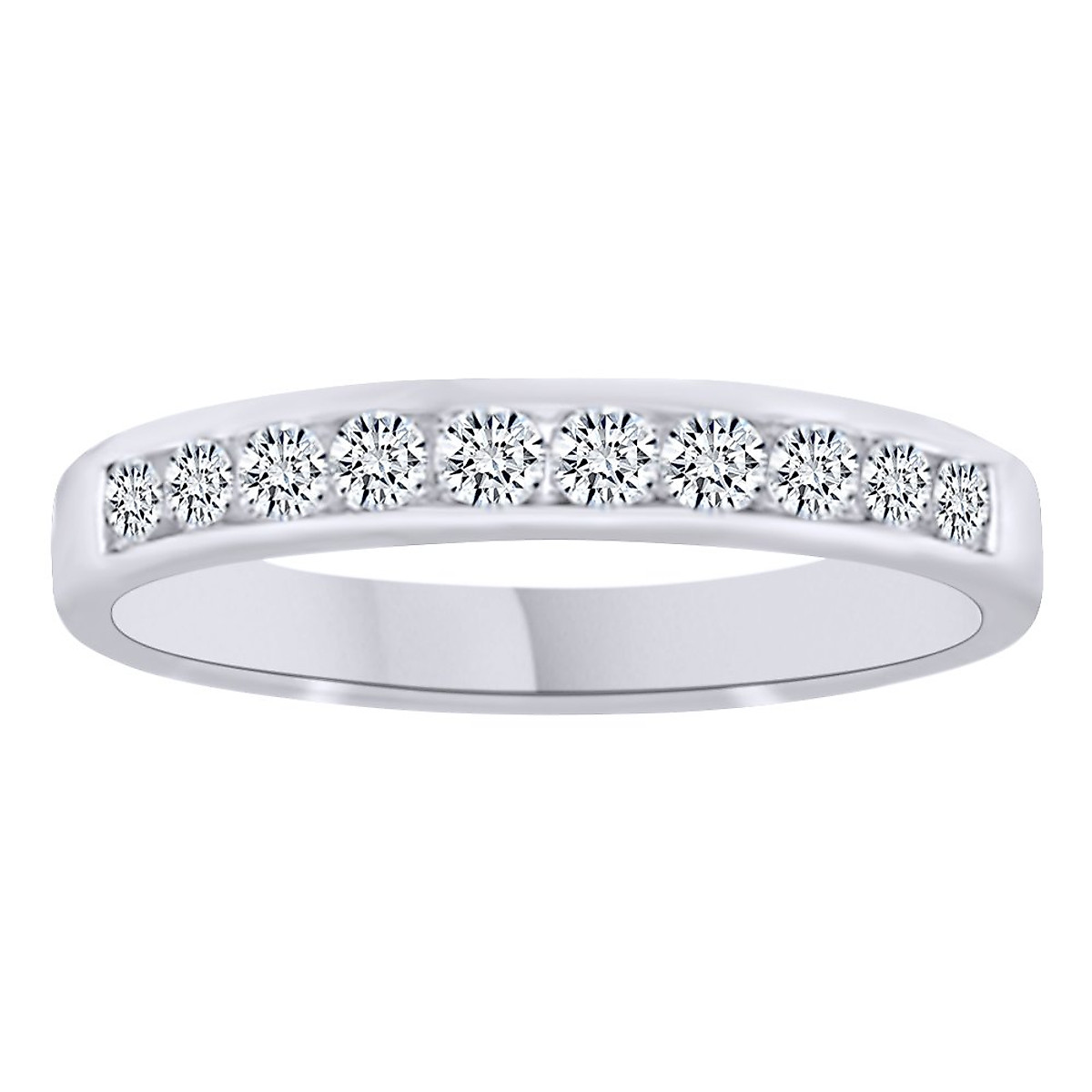 AFFY White Natural Diamond Eternity Engagement Wedding Band Ring 14K Solid White Gold (0.33 Cttw)