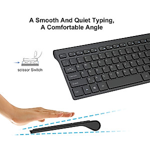 Wireless Keyboard and Mouse, J JOYACCESS 2.4G USB Ultra Slim Full Size Ergonomic Rechargeable Keyboard and Slient Cordless Mouse with Back/Forward Buttons for Mac/Windows/Laptop/Desktop - Black