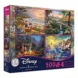 Ceaco - 4 in 1 Multipack - Thomas Kinkade - Disney Dreams Collection - Donald & Daisy Duck, 101 Dalmatians, Mickey, Minnie, & Pluto, & The Little Mermaid - (4) 500 Piece Jigsaw Puzzles