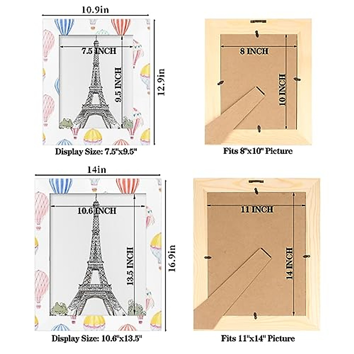 POFATO Hot Air Balloon 8x10 Picture Frame Wood Photo Frame for Tabletop Display Wall Mount Picture Frame Display 8 x 10 Inch Photo Wall Decor Home Gift Frames