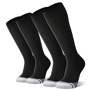 FITRELL 2 Pack Baseball Socks Soccer Softball Socks for Kids Youth Men & Women Over-the-Calf Knee High Socks, Black, Small