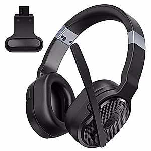 COSMUSIS Bluetooth Headphones Over-Ear, Wireless Headsets Bluetooth Earphones w/Deep Bass, 35Hrs Playtime, Detachable Earpad Single/Dual Mode for Office/Home, Business Headset w/Noise Cancelling Mic