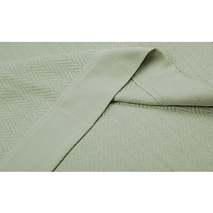 Threadmill Luxury Cotton King Size Blanket | All-Season Cozy Cotton Blankets for King Size Bed | Herringbone Soft Lightweight Fall Thermal Blanket fits California King Size Bed 106 x 92 | Sage Green