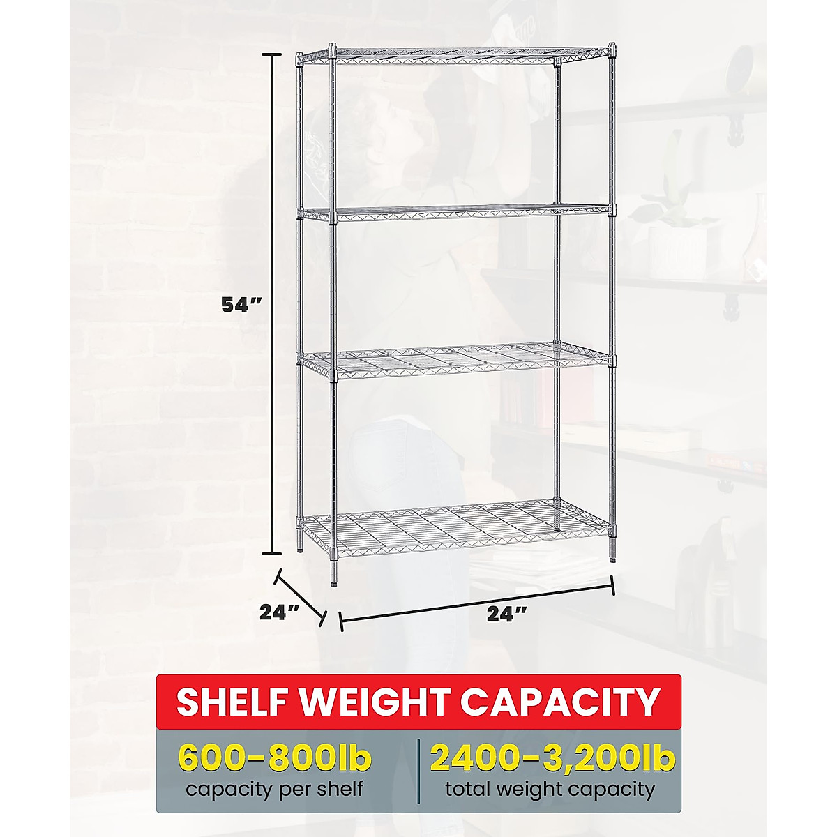 Quantum Storage Systems WR54-2424C Starter Kit Wire Shelves Chrome 4 Shelves 54" H x 24" W x 24" D