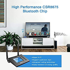 Bluetooth Transmitter Receiver, Wireless Bluetooth Adapter with Unique LCD Display, Low Latency Bluetooth 5.0 Audio Adapter, Dual Link Optical RCA AUX for Headphones, TV, PC, Laptop and Speaker（black）