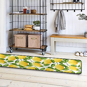 Lemon Bath Rug Runner Yellow Lime Tree Non Slip Area Mat Rugs for Bathroom Kitchen Entryway Shaggy Rug Soft Bedroom Carpet 72"x 24"