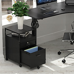 SHW Rolling File Cabinet w/ 2 Drawers & Open Shelf, Black