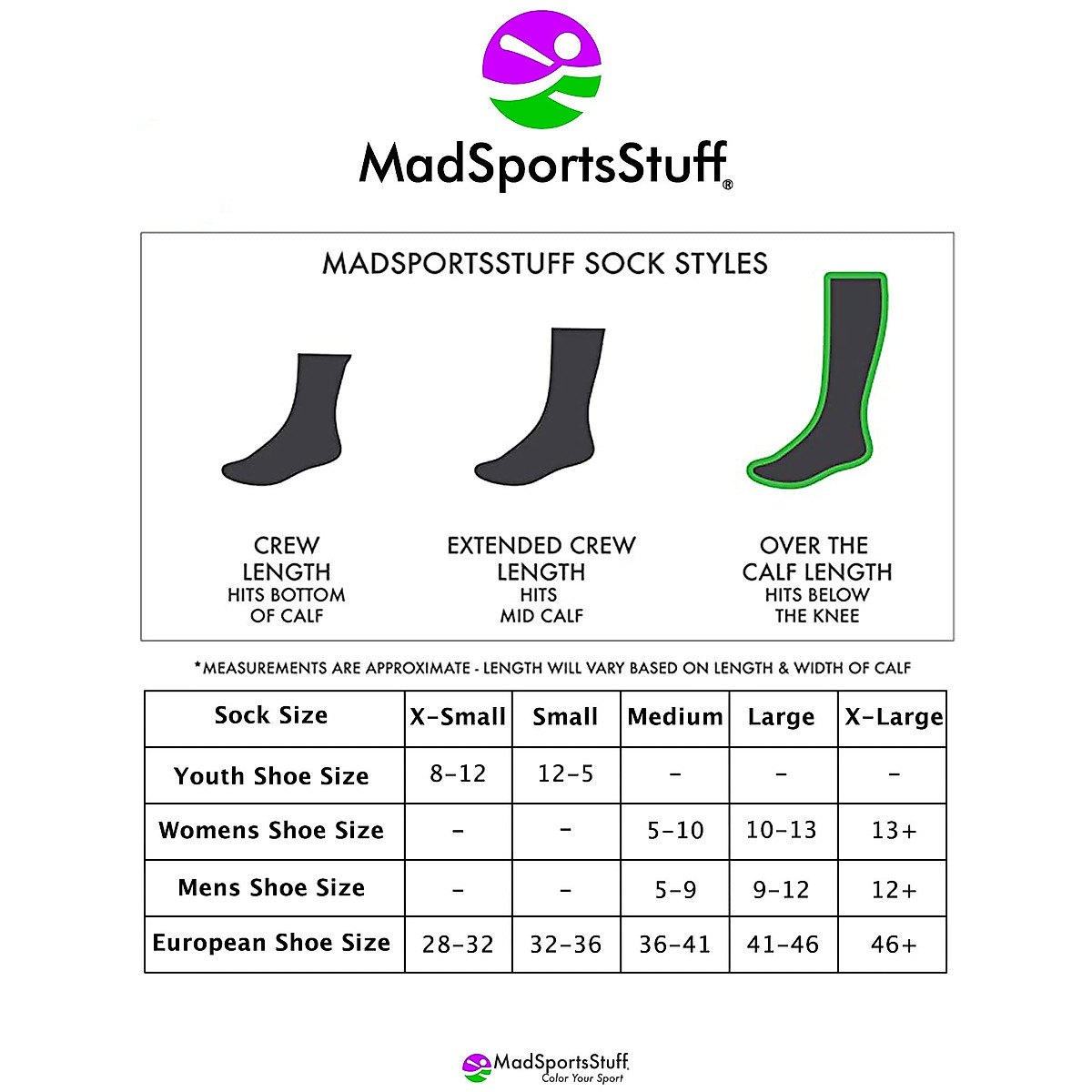 MadSportsStuff Neon Watermelon Over The Calf Socks (Neon Pink/Neon Green, Small)