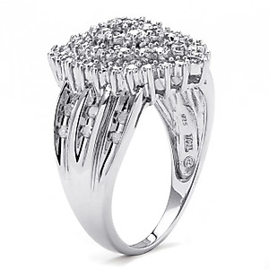 PalmBeach Jewelry Yellow Gold-Plated or Platinum-Plated Sterling Silver Round Genuine Diamond Marquise Cluster Engagement Ring (3/8 cttw, I Color, I3 Clarity) Size 6