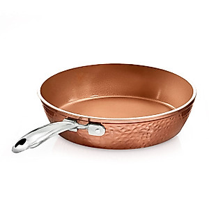 GOTHAM STEEL Hammered Copper Collection – 9.5” Nonstick Fry Pan Premium Cookware, Aluminum Composition with Induction Plate for Even Heating, 100% PFOA Free, Metal Utensil, Dishwasher & Oven Safe