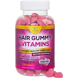 Sugar Free Hair Vitamins Gummies with Biotin 5000 mcg, Vitamin A, B12, C, D, E, Folic Acid, Supports Hair Growth Gummy, Vegetarian Friendly, Supports Strong Beautiful Hair and Nails - 120 Gummies
