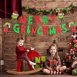 Glitter Merry Christmas Banner Red Green Glittery Christmas Banner Xmas Garland Banner Christmas Party Decorations for Home Wall Mantle Fireplace Party Supplies