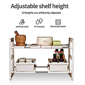 Aluvee Under Sink Storage and Organiser - Multipurpose Sliding 2-Tier Under Sink Organiser for Bathroom Kitchen - Top & Bottom Sliding Cabinet Organiser, White