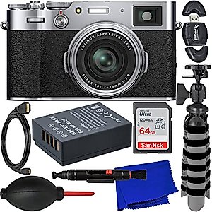 FUJIFILM X100V Digital Camera (Silver) + SanDisk 64GB Ultra SDXC Memory Card, Mini “Gripster” Tripod, Spare Battery, 6 Ft. Micro to Standard HDMI Cable, Manufacturer’s Accessories & More (17pc Bundle)