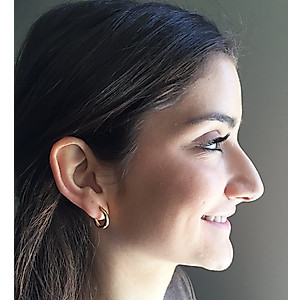 14K Yellow Gold Thick Tube Hoop Earrings w/Click-Down Clasp, (3mm Tube) (16mm)