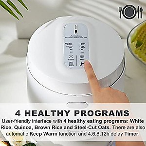 Tenavo Small Rice Cooker 3 Cups Uncooked,1.6L Rice Cooker Small, Portable Rice Cooker Small for 2-4 People, Mini Rice Cooker, Multi-cooker for Brown Rice, White Rice, Quinoa, Steel Cut Oats, and Grains, Touch Control, 400W, White
