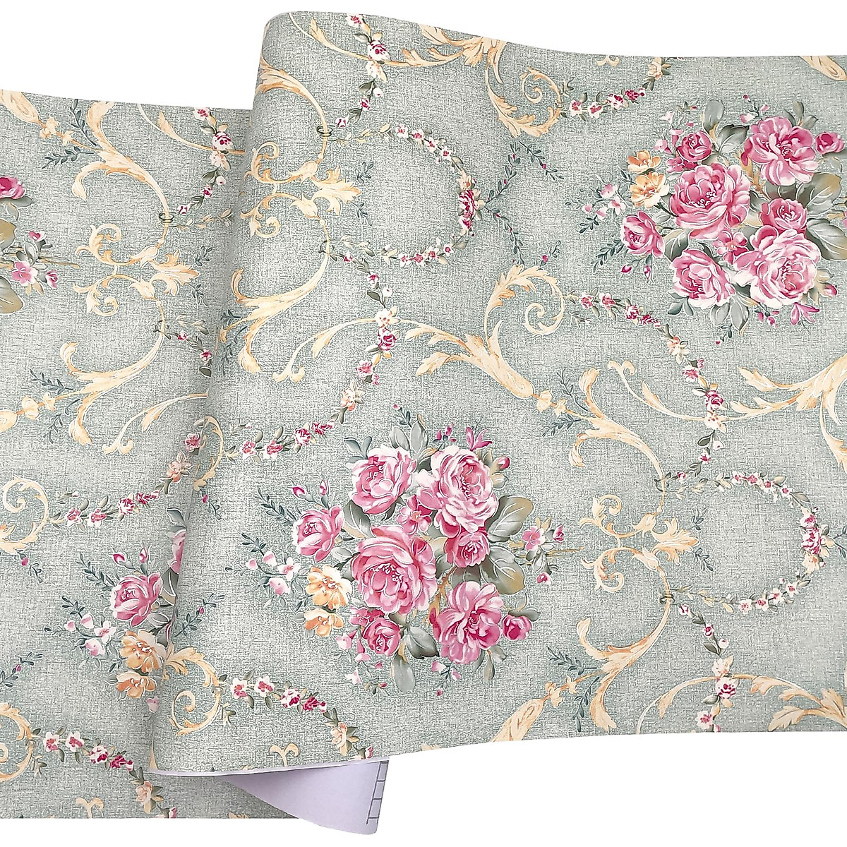 SimpleLife4U Retro Rose Furniture Paper Light Green Self-Adhesive Shelf Liner School Locker Sticker 17.7 Inch by 9.8 Feet