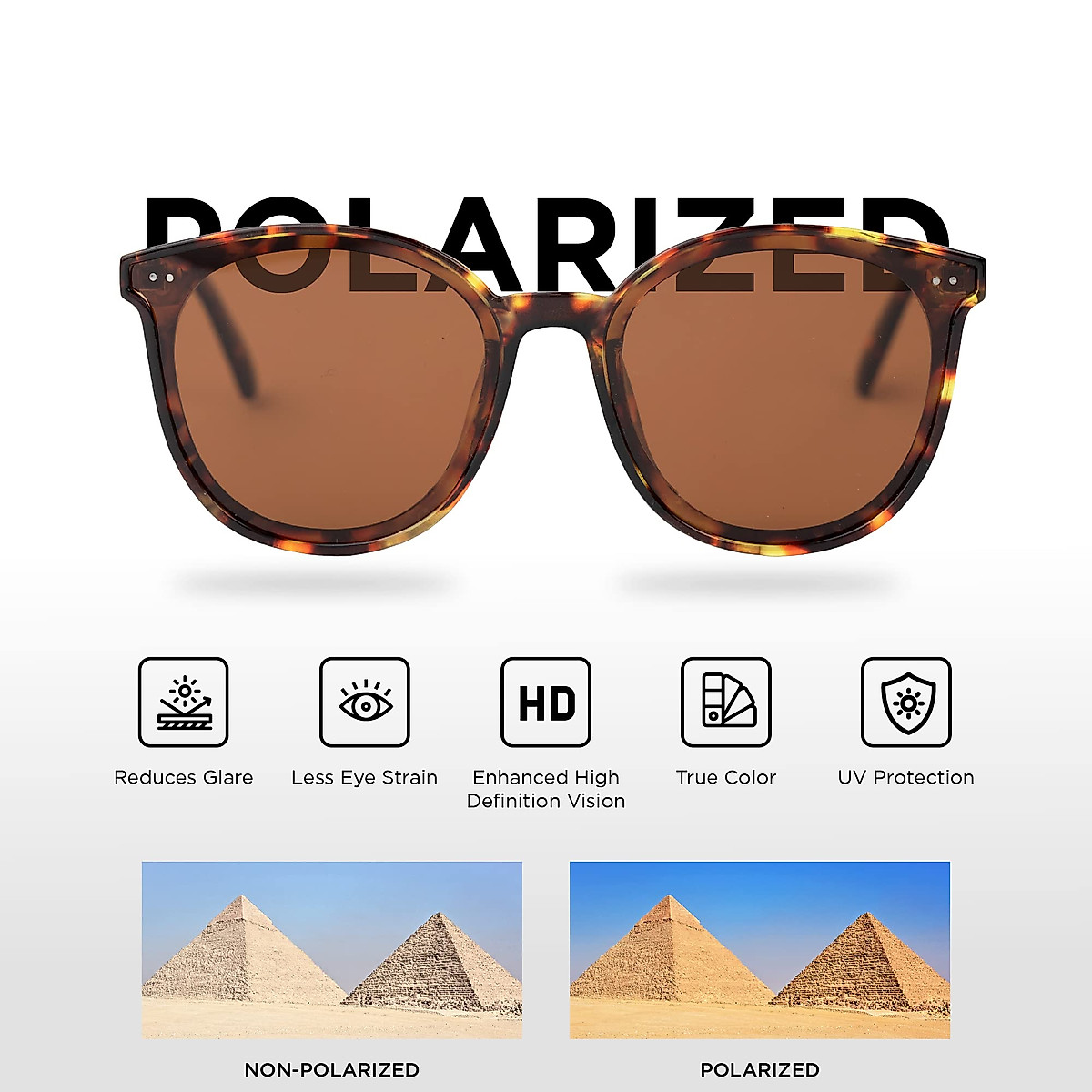 EVEE Classic Round Retro Sunglasses for Women and Men with Polarized Lens - (Billie) (Brown Tortoise)