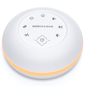 MediAcous White Noise Machine for Adults, Kids, Sleeping Baby, Portable Sound Machine with 18 High-Fidelity Soothing Sounds and 4 Timers, USB Baby Sound Machine with Night Light and Memory Function