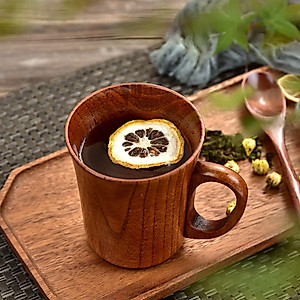 Aritjt Wooden Coffee Cups Tea Cups with Handle, 9.5oz, 280ml, Wood Outdoor Travel Man Mug Tea Camping Cup,Drinking Wood Mugs for Beer/Coffee/Milk/Water