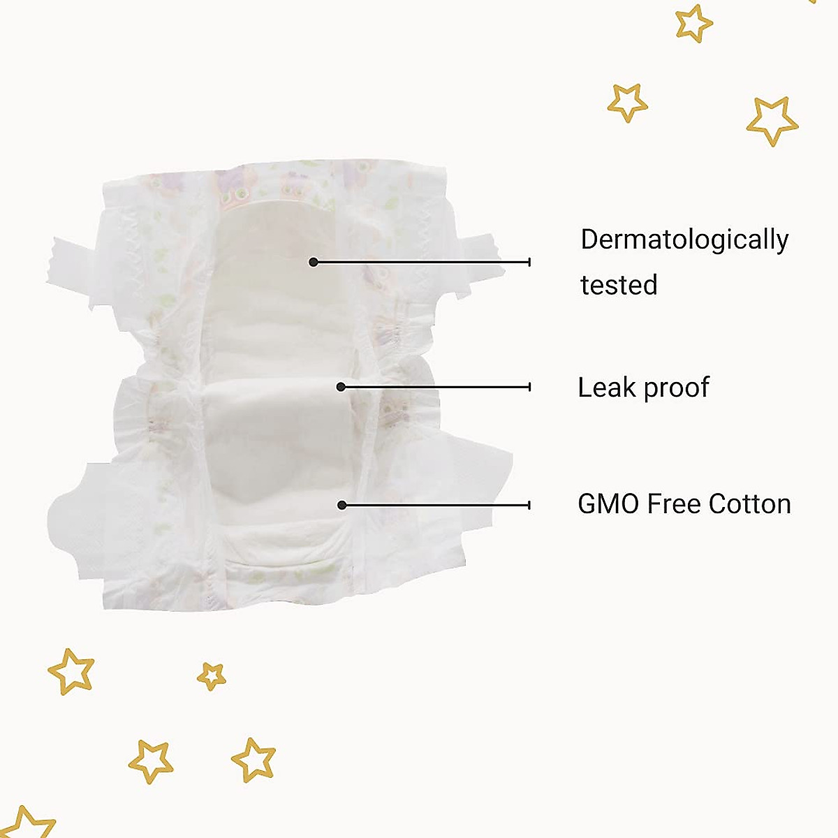 Happy Little Camper Ultra-Absorbent Hypoallergenic Natural Disposable Baby Diapers, Chlorine-Free Protection for Sensitive Skin, Walker, Size 5, 68 Count