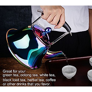 Onlycooker Whistling Tea Kettle Stainless Steel Stovetop Teakettle with Infuser Sturdy Teapot for Tea Coffee Fast Boiling Color Rainbow Mirror Finish 2 Liter / 2.1 Quart