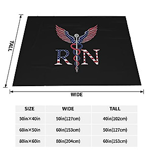 NUTTAG America Flag Rn Registered Nurse Throw Blanket Lightweight 60x50 Inches Air Conditioning Blanket for Bed Couch Living Room All Seasons Microfleece Blanket