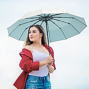 G4Free 46 Inch UPF 50+ UV Protection Large Travel Umbrella with Wooden Handle, 15 Fibreglass Ribs Super Windproof Sun Blocking Folding Umbrella Auto Open Close (Lake Blue)