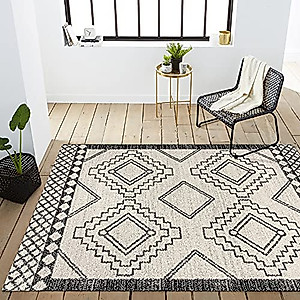 JONATHAN Y MOH200A-8 Amir Moroccan Beni Souk Indoor Area-Rug Bohemian Farmhouse Rustic Geometric Easy-Cleaning Bedroom Kitchen Living Room Non Shedding, 8 X 10, Cream,Black
