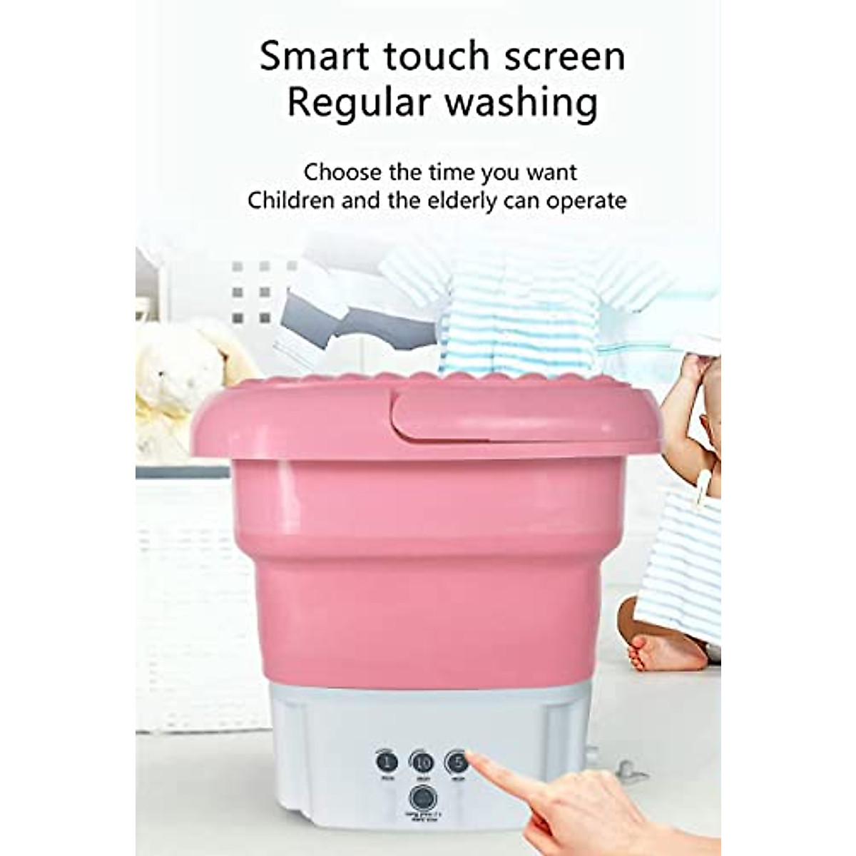 Portable Washing Machine, Mini Foldable Washer and Spin Dryer Small Foldable Bucket Washer for Camping, RV, Travel, Small Spaces, Lightweight and Easy to Carry (Pink)