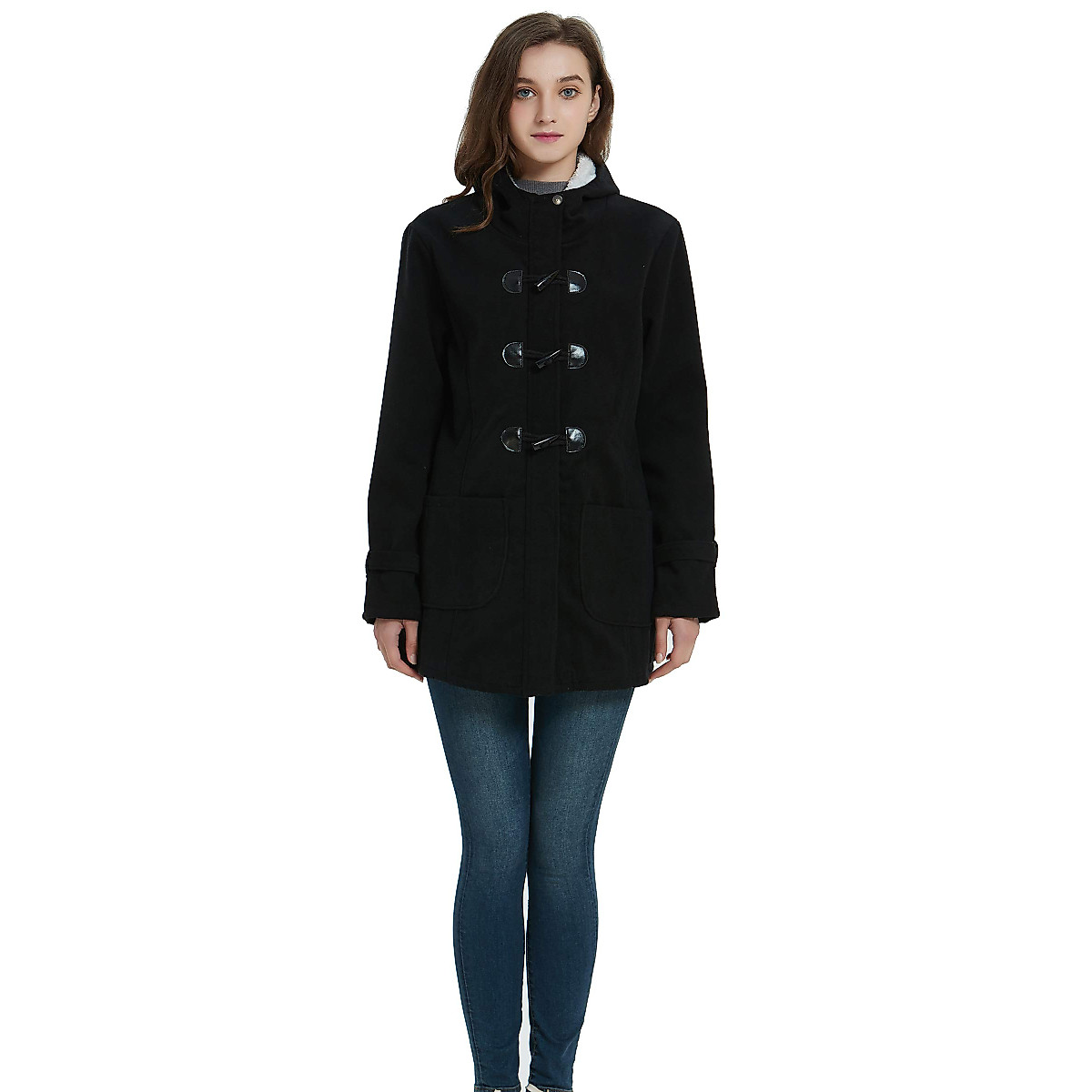 VOGRYE Womens Winter Fashion Outdoor Warm Wool Blended Classic Pea Coat Jacket (FBA) (2XL, Black2-Thicker)