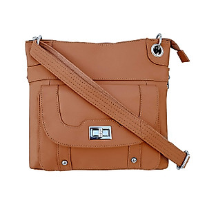 Concealed Carry Gun Purse - Twist Lock Pocket Crossbody Bag by Roma Leathers (Light Brown)