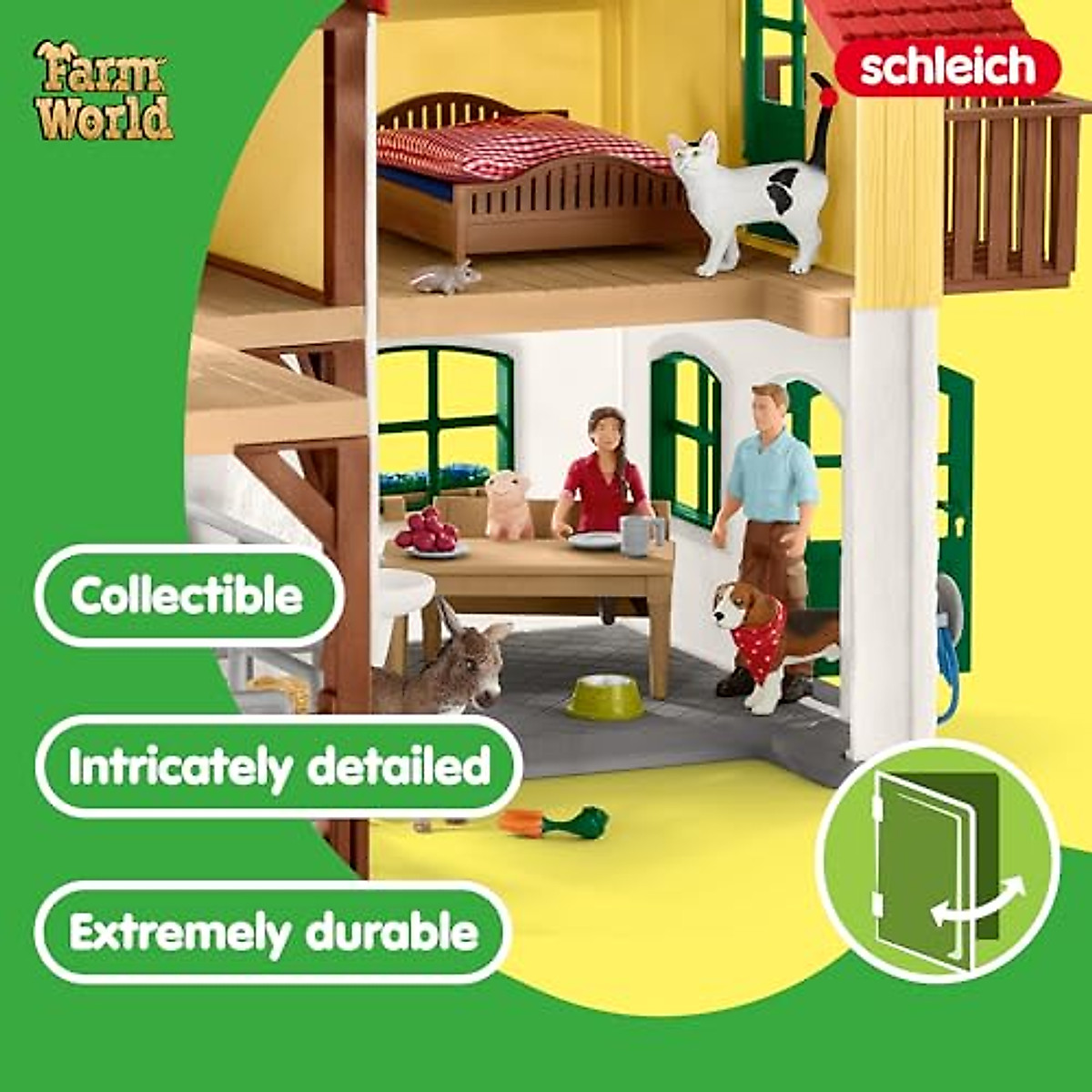 Schleich Farm World — Large Farm House, 97-Piece Toy Farm House with 3 Rooms, Farmer Figurines and Multiple Animal Toys with Accessories, Farm Toys for Boys and Girls Ages 3+