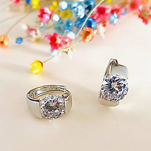 Sterling Silver Huggie Hoop Earrings, Fine Hoops Earrings CZ Cubic Zirconia Platinum Plated Small Silver Hoop Earrings for Women