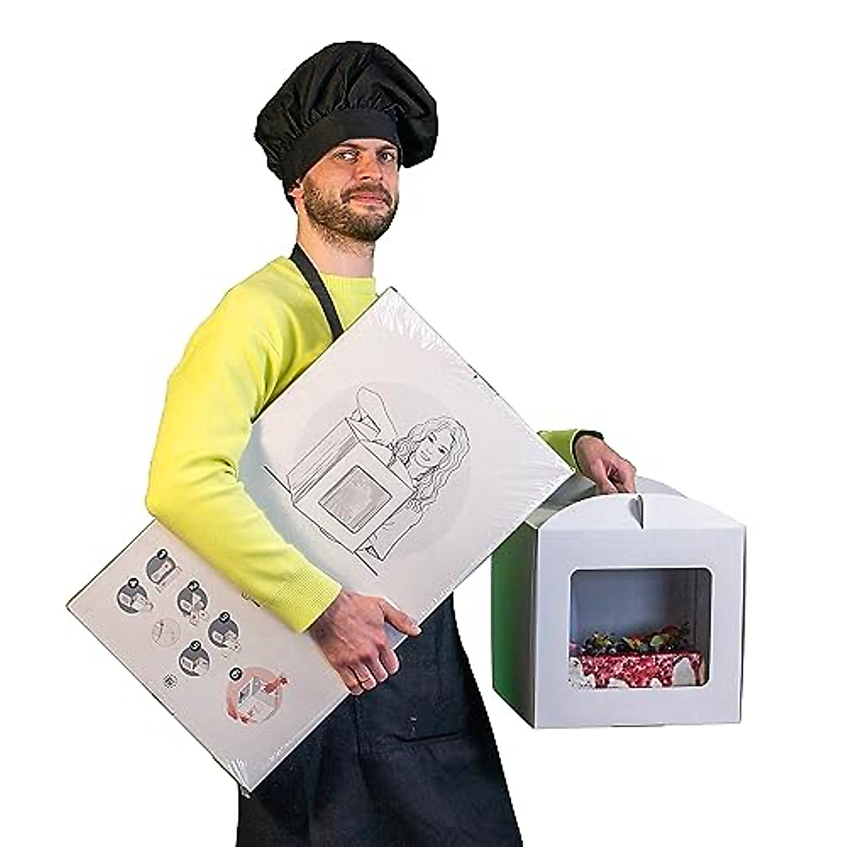 Box For Cake 10-Pack 8x8x8 inch White Cake Boxes with Window, European-Grade Sturdy Cardboard, Large Cake Carriers with Handle for Tiered Cakes, 10 PCS (White)