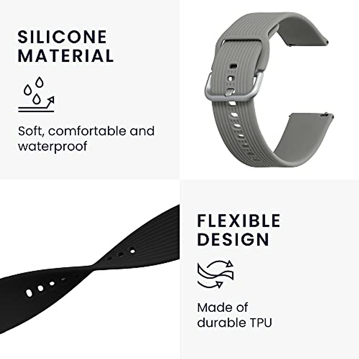 kwmobile Straps Compatible with Huawei Watch GT3 Pro (46mm) / GT Runner/Watch 3 Straps - 2x Replacement Silicone Watch Bands - Black/Grey