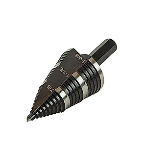 Klein Tools KTSB15 Step Drill Bit #15 Double Fluted 7/8 to 1-3/8-Inch with Easy-to-Read Step Markings and Targets, 3/8-Inch Hex Shank
