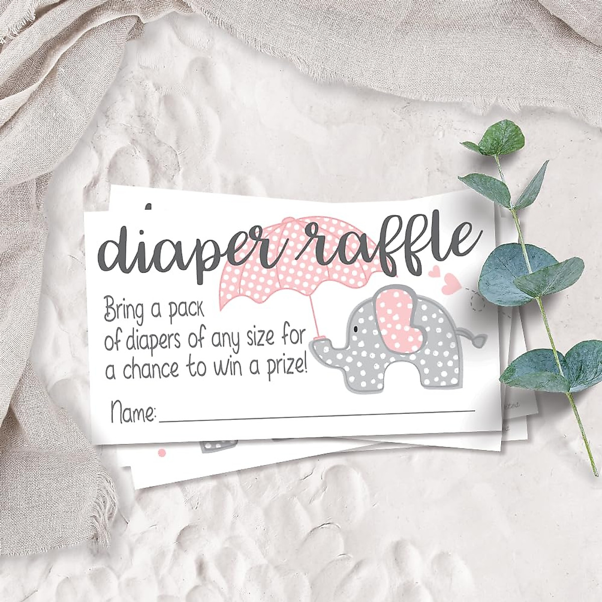 Pink Elephant Diaper Raffle Tickets (50 Count) - Girl Baby Shower Game