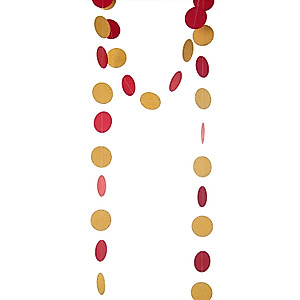 Red and Gold Glitter Paper Garland Circle Dot Party Banner Streamer Backdrop Hanging Decorations for Baby Shower Birthday Wedding Dessert Table Decoration, 2" in Diameter, 3 pcs, 30 Feet in Total