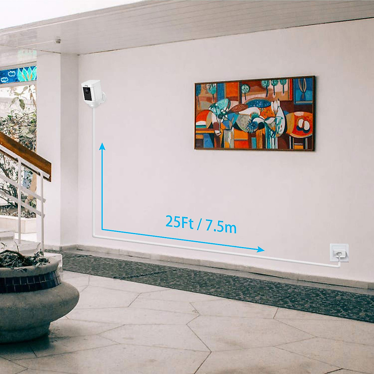 Power Adapter for Ring Spotlight Cam Battery, with 25Ft/7.5m Weatherproof Outdoor Cable to Continuously Charge Your Home Security Camera, No Need to Change The Batteries(White)