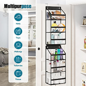 AOODA 2 Packs Clear Over the Door Hat Organizer for Baseball Caps, Flexible Hat Rack for Narrow Door, 6-Shelf Hanging Hat Storage Holder for Closet, Wall, RV (Black)