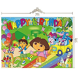 Maijoeyy 7x5ft Explorer Cartoon Theme Birthday Party Backdrop The Explorer Birthday Backdrop for Kids Explorer Party Banner Decoration Supplies